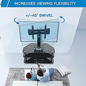Swivel Floor TV Stand/Base for 32-75 Inch TVs-Universal Corner TV Floor Stand with Storage Perfect for Media-Height Adjustable Entertainment Stand with Cable Management, VESA 600x400mm PSFS04