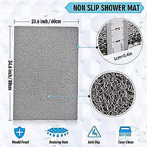 Shower Mats Non Slip Without Suction Cups, 23.6×34.6 Inch, Bath Mat for Textured Tub Surface, Loofah Mats for Shower and Bathroom, Quick Drying, Grey