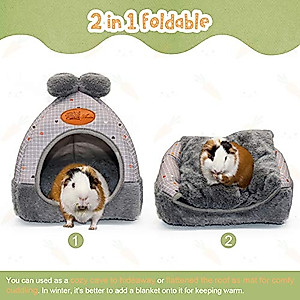 YUEPET Bunny Bed Warm Guinea Pig Cave Beds Cute Bowknot House Big Hideouts Cage Accessorie for Dwarf Rabbits Hamster Bunny Ferrets Rats Hedgehogs Chinchilla (Grey)