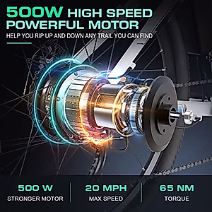 Vivi Electric Bike, Electric Bike for Adults, 26" Ebike 500W Adult Electric Bicycles, 20MPH Electric Mountain Bike with 48V Removable Battery, Up to 50 Miles, Cruise Control, Shimano 21 Speed