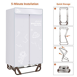 Uten Clothes Dryer, 1500W Power Electric Clothes Dryer Machine with Timer, 2-Tier Laundry Drying Wardrobe, Foldable Clothes Drying Rack and Dryer for Travel, Apartments, RV, Home
