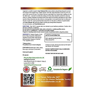 Vision Defender Meso Zeaxanthin Vegan Eye Supplement MZ- Protect and Improve Ocular Health & Eye Care, High Strength Antioxidant Carotenoid Meso-Zeaxanthin for Eyes (90 capsules/One-A-Day) Made in UK