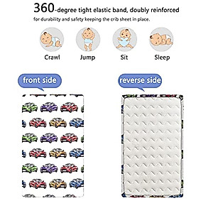 Cars Themed Fitted Mini Crib Sheets,Portable Mini Crib Sheets Soft & Stretchy Fitted Crib Sheet-Crib Mattress Sheet or Toddler Bed Sheet, 24“ x38“,Fern Green Purple Red