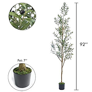 7.6FT (92'') Olive Tall Skinny Artificial Plants for Home Indoor, Fake Potted Olive Silk Tree for Modern Home Office Living Room Floor Decor Indoor
