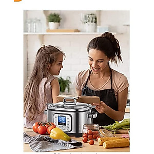 Slow Cooker, HOUSNAT 10 in 1 Programmable Cooker, 6Qt Stainless Steel, Rice Cooker, Yogurt Maker, Delay Start, Steaming Rack and Glass Lid, Adjustable Temp&Time for Slow Cook with Digital Timer