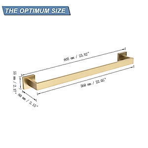 TURS Brushed Gold Single Towel Bar Stainless Steel Bathroom Towel Holder Rail Wall Mounted Towel Rack