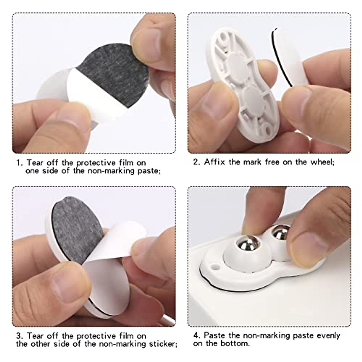 FYY Self Adhesive Caster Wheels, 8PCS Mini Swivel Wheels 360 Degree Rotation Stainless Steel Paste Pulley Sticky Pulley for Small Furniture Storage Box Trash Can Bins White