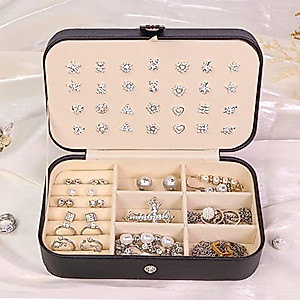 Travel Jewelry Box, [Upgraded Version] Small Jewelry Organizer for Women Girls, 2 Layers PU Leather Portable Travel Case Display Storage Holder boxes for Necklaces, Earrings, Rings, Bracelets - Black