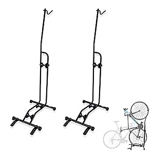 CyclingDeal Upright Bike Stand - Premium Quality Vertical & Horizontal Adjustable Bicycle Floor Parking Rack - Safe & Secure for Storing MTB Road Bikes - Pack of 2