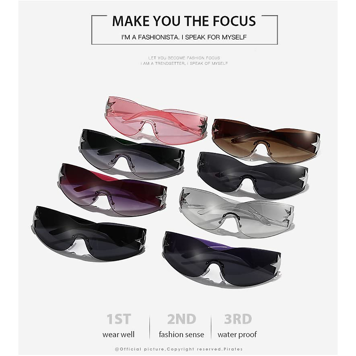 Palarado Y2K Sunglasses Accessories Glasses Fashion 2000s Cyber Shield Wrap Around Star Sunglasses for Women Rimless Trendy Shades (Black Frame/Grey Lens)