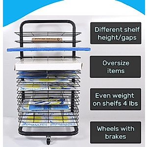 Joymaney Art Drying Rack - Mobile Metal Art Storage Rack with Extra Large 25 Removable Shelves, Art Organizer for Kids, Art Studio Organization and Storage, Artwork Storage, Craft Room