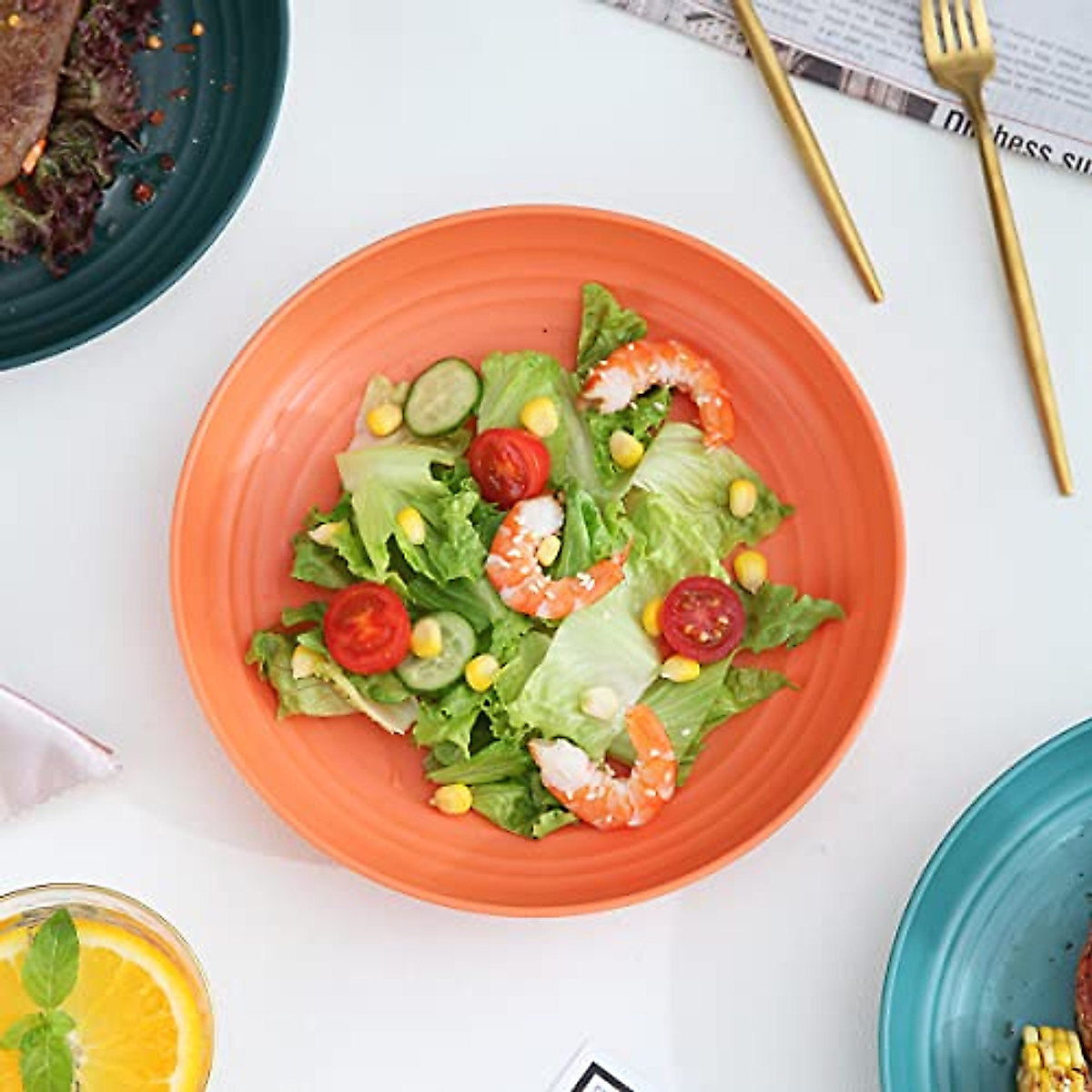 Kyraton 9 Inch Large Deep Plastic Plates 8 Pieces, Unbreakable And Reusable Light Weight Dinner Plates Pasta and Dumpling Bowl Microwave Safe BPA Free Dishwasher Safe (Mutil Color)