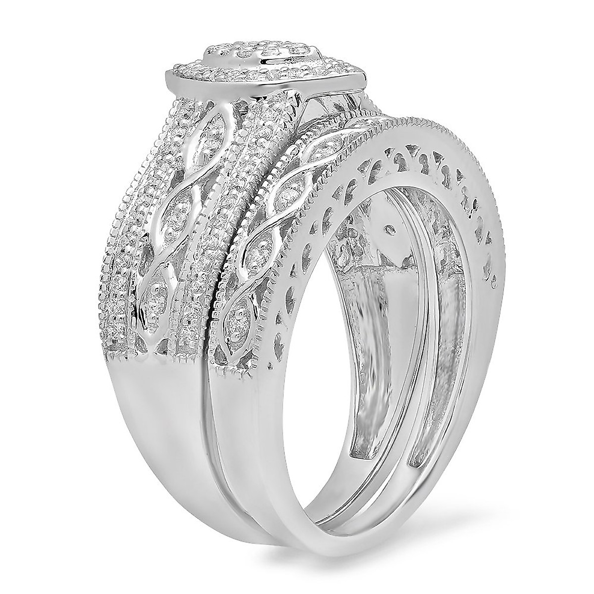 Dazzlingrock Collection 14K Round Blue Sapphire & White Cubic Zirconia CZ Engagement Ring Set, White Gold, Size 7