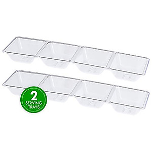 Plasticpro 4 Sectional Rectangle Plastic Disposable Serving Tray/Platter 5 X 16 Clear Pack of 2