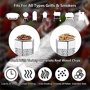 Smoke Tube for Pellets, YiiMO 12'' Pellet Smoker Up to 6Hrs of Cold Hot Smoking, Brush n Meat Sticks, Portable Hexagon Fits All Electric Gas Charcoal Grill Wood Billowing Smokers