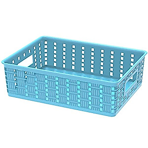 WUWEOT 8 Pack Plastic Storage Basket, 11.2" x 8.1" x 3.3" Woven Storage Bins Pantry Basket, Shelf Baskets Tray with Handle for Classrooms Office