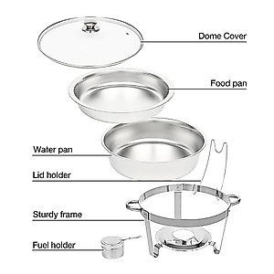 Restlrious Chafing Dish Buffet Set 4 Pack, 7.5 QT Stainless Steel Round Chafers and Buffet Warmers Set with Glass Viewing Lid and Lid Holder, Food Warmer for Catering, Party, Wedding, Banquet, Events