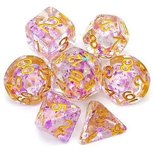Haxtec DND Dice Set Purple 7PCS Polyhedral D&D Dice RPG Dungeons and Dragons-Purple Green Shift Glitter Flakes-Fantasy Dream