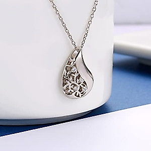 925 Sterling Silver Tree of Life Teardrop Urn Necklace for Ashes Family Tree Keepsake Cremation Pendant Memorial Jewelry for Women