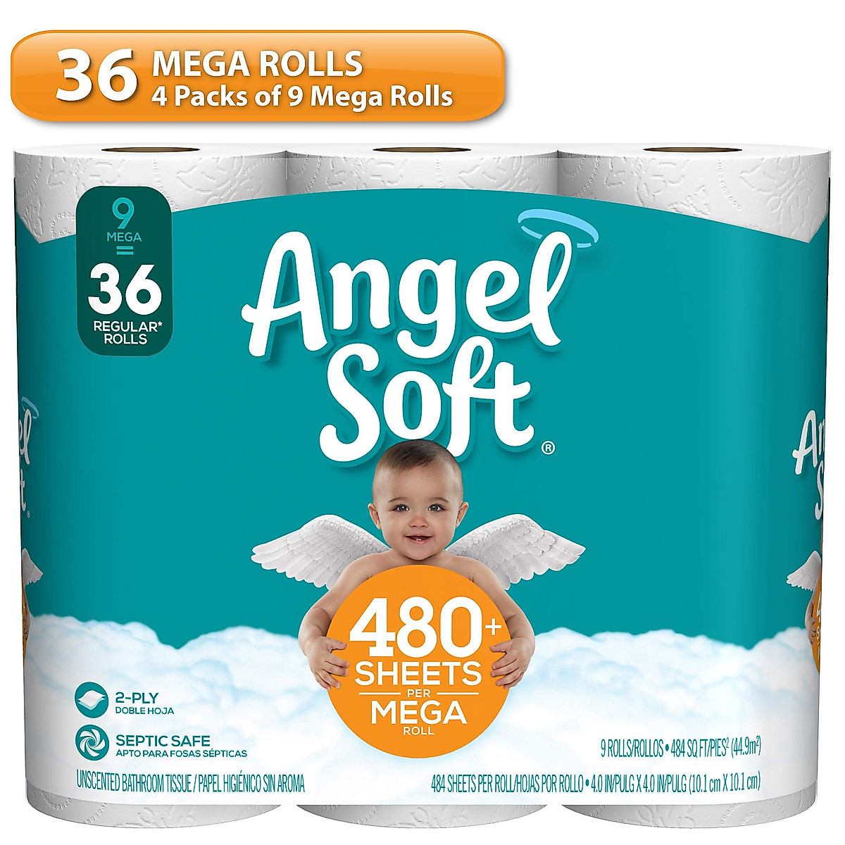 Angel Soft Toilet Paper, Bath Tissue, Packaging May Vary), 9 Count (Pack of 4)