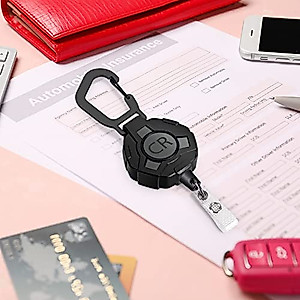 3-Pack Heavy Duty Retractable Keychain with 32” Steel Extender Cord - ID Badge Holder Reels, Badges Holders , Carabiner Keychains, Tactical Key Rings, Reel Clip for Card, 8.6Oz (Black)