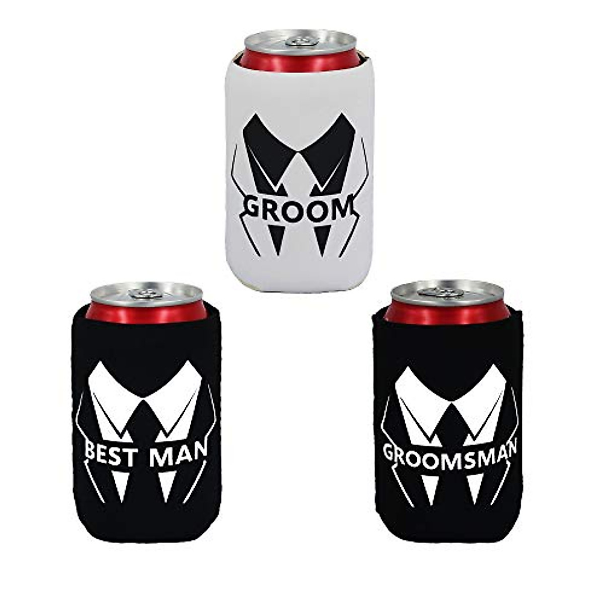 LADY & HOME Set of 7 Groom and Groomsmen Can Coolers, Groomsmen Proposal Can Sleeve Favors for Bachelor Party & Wedding Party (Bold)