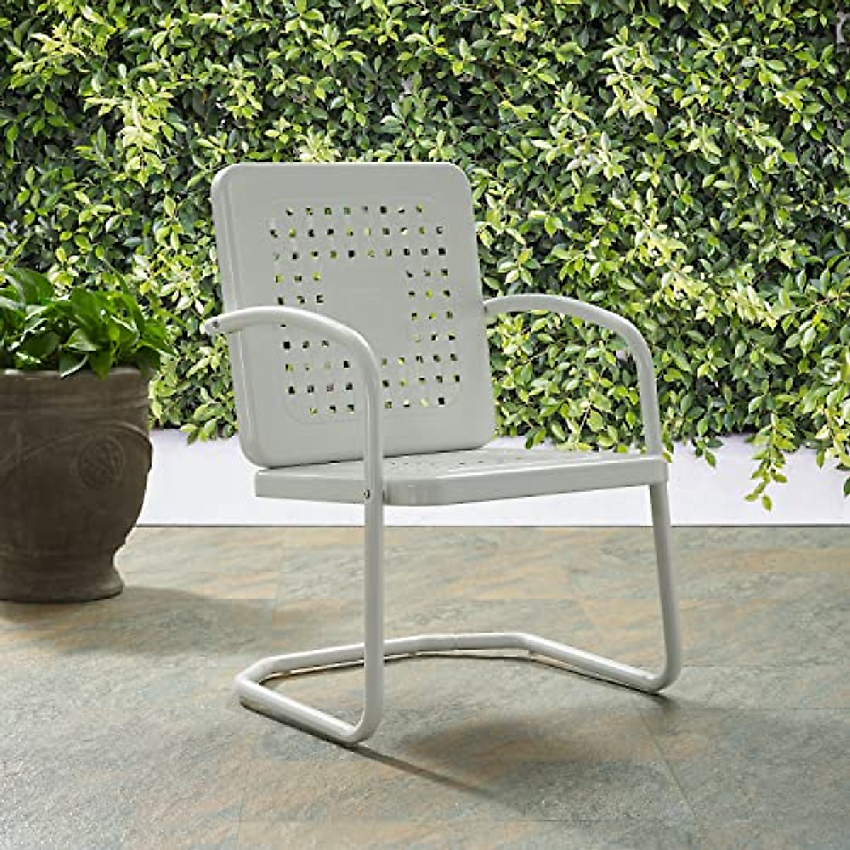 Crosley Furniture Bates 2-Piece Outdoor Chair Set, Retro Metal Patio Chairs for Dining, Porch, Deck, Balcony, White Gloss