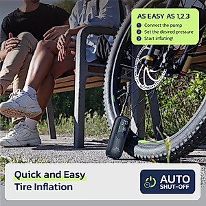 Tire Inflator Portable Air Compressor, Electric Bike Tire Pump with Gauge, Air Pump for Car Tires, 150PSI, Mobile Air Compressor for Car, Motorcycle, Electric Bike, by Woowind