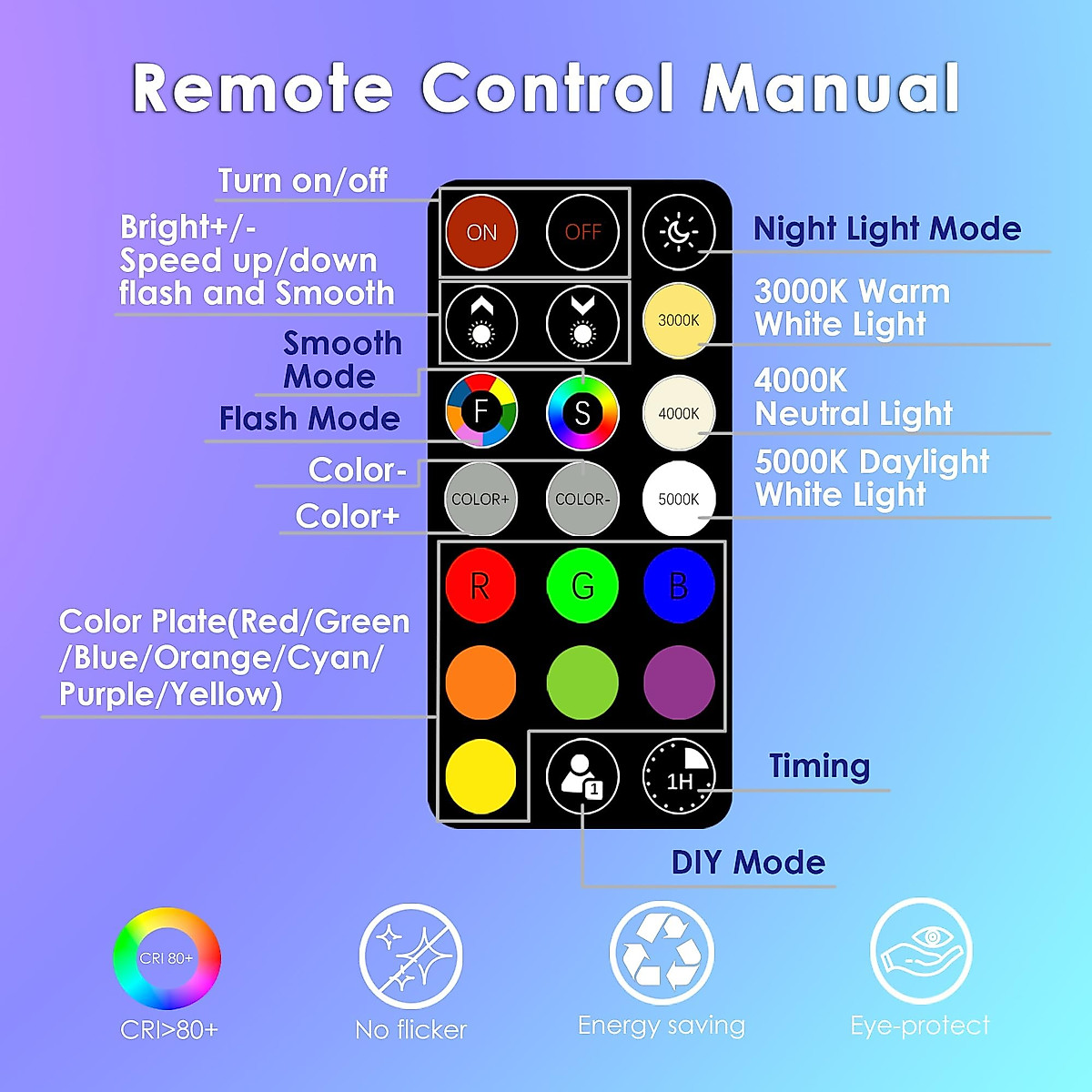 FTL GU10 LED Bulbs Color Changing Light Bulbs with Remote Control, Dimmable 2700K-6000K RGB Colored Light Bulbs 5W 40W Equivalent, 30 Colors, Timer, Spotlight for Track Lighting, 6-Pack