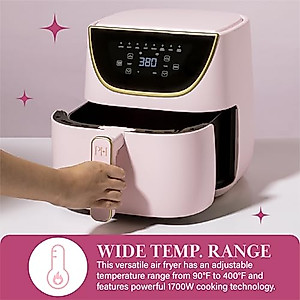 Paris Hilton Air Fryer, Large 6-Quart Capacity, Touchscreen Display, 8-in-1 (Air Fry, Roast, Broil, Bake, Reheat, Keep Warm, Pizza, Dehydrate), Dishwasher Safe and Nonstick Basket and Crisper, Pink