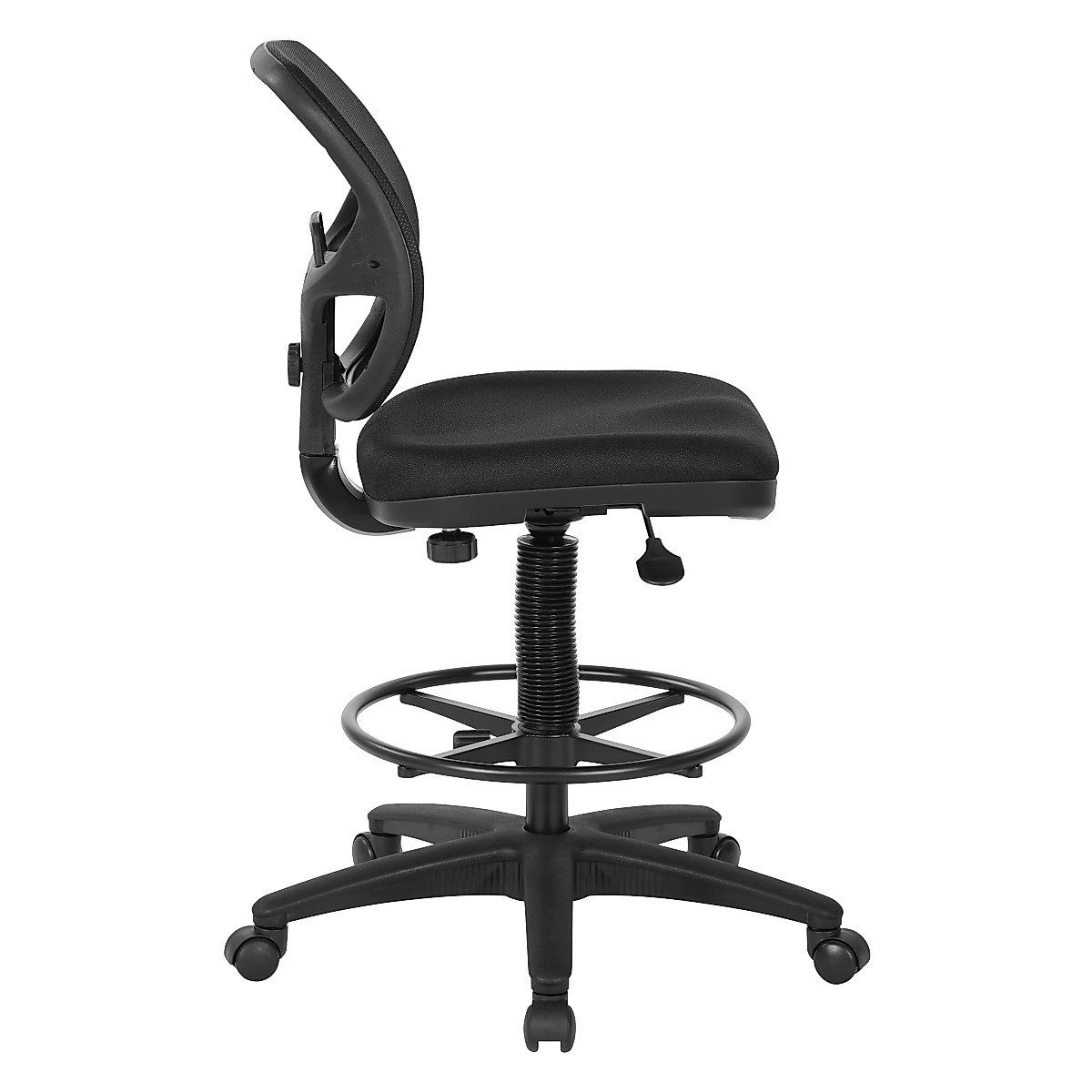 Office Star DC Series Deluxe Breathable Mesh Back Ergonomic Drafting Chair with Lumbar Support and Adjustable Footring, Black Fabric