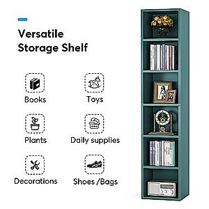 LITTLE TREE 70.9 Inch Tall Narrow Bookcase, Corner Bookshelf 6 Tier Cube Display Shelf Storage Organizer for Small Space, Blue