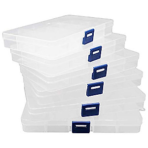 6-Pack Clear Plastic Jewelry Organizer Box with Adjustable Dividers for Bead, Nail Art, Crafts, Diamond Painting, Fishing Tackle Storage Box, (15 Grids, 6.8" x 0.8" x 3.9")