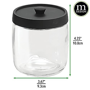 mDesign Small Apothecary Organizer Canister Jars - Glass Containers with Plastic Lid for Bathroom, Organization Holder for Vanity, Counter, Malloy Collection - 2 Pack - Clear/Matte Black