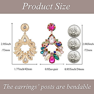 VANGETIMI Fashion Rhinestone Statement Drop Dangle Zinc Earrings Large Colorful Crystal Chandelier Earrings for Women Bridal Wedding Party Prom