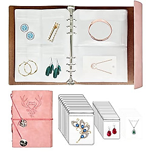 Verkigle Travel Jewelry Organizer, A5 Binder Jewelry Storage Book with Pockets, Foldable Earring Holder with Clear Jewelry Bags for Ring, Studs and Bracelet(70 Grids+70 Thicken PVC Bags)