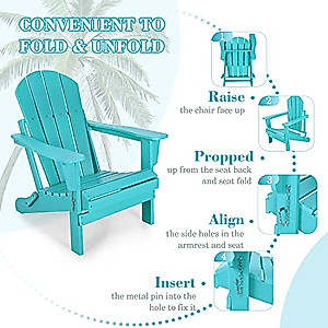 Flamaker Classic Outdoor Adirondack Chair Patio Lawn Foldable Chairs Indoor Adirondack Chairs All-Weather Resistant for Garden Backyard Porch Garden Fire Pit Patio (Aruba)