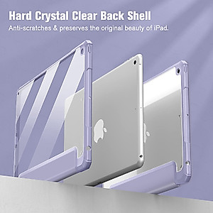 Fintie Hybrid Slim Case for iPad 9th / 8th / 7th Generation (2021/2020 / 2019) 10.2 Inch - [Built-in Pencil Holder] Shockproof Cover with Clear Transparent Back Shell, Lilac Purple
