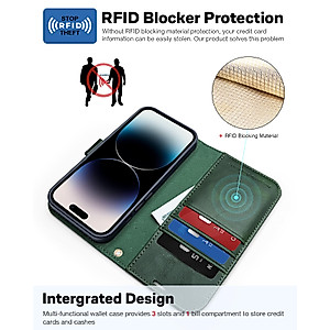 OCASE for iPhone 15 Pro Max Case Detachable Wallet Case with Card Holder, [2 in 1] PU Leather Flip Folio Case with RFID Blocking Stand Shockproof Phone Cover 6.7 Inch, Blackish Green