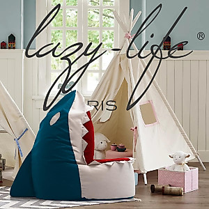 LAZY LIFE PARIS Bean Bag Chair Cover (No Filler) Original Design Shark Velvet Ultra-Soft for Kids & Adults Artwork at Home Stuffed Animal Chair Toy Storage