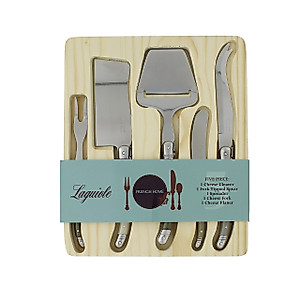 French Home 5-Piece Laguiole Cheese Knives Set with Fork and Slicer – Versatile Charcuterie Board Accessories with Three-Rivet Mist-Colored Handles & Iconic Bee Emblem