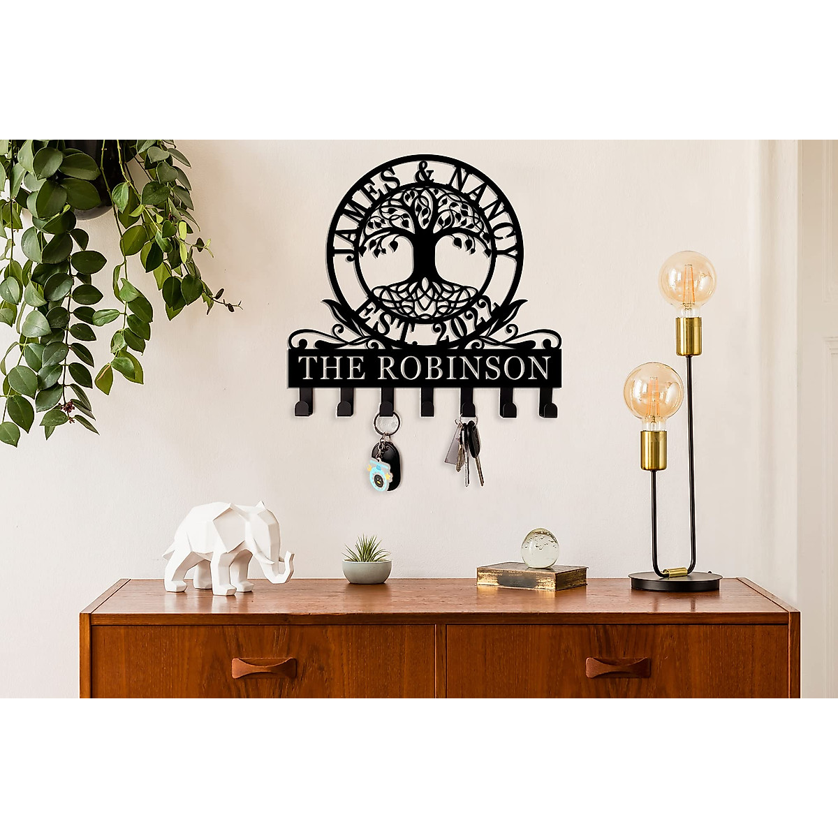 efcustomgifts Personalized Metal Key Holder, Tree of Life Design, 10 Hooks, Heavy Duty, Rust Resistant, Wall Mount, Front Door, Housewarming Gift