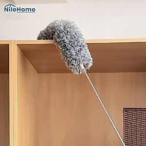NileHome Microfiber Duster with Extension Pole, (30-100 inch) Dusters for Cleaning with Washable and Bendable Head Ceiling Fan Duster for High Ceilings, Furniture,Cobweb