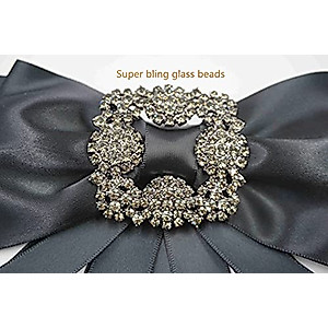 black Ribbon brooch pins for women rhinestone Crystal bow brooch black for Men/Women Pre-Tied Neck Tie BowTie Patriotic jabot Collar for Christmas Decoration (black/J20)