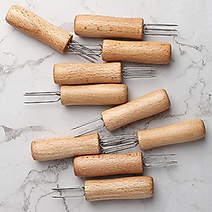 Corn Cob Holders Set of 10 Stainless Steel Corn On The Cob Holders with Wooden Handle Cob Skewers Corn Forks for BBQ Sweetcorn Roasted Meat Fruit