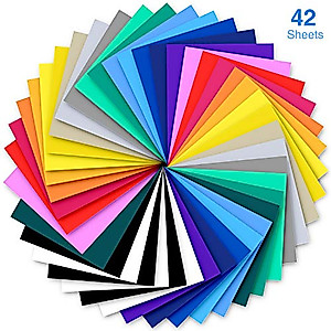 HTV Heat Transfer Vinyl Bundle: Ohuhu 42 Pack 12" x 10" Iron on Vinyls for Fabrics T-Shirts Clothes Hats Craft DIY - 20 Colors + Accessories Tweezers for Cricut Silhouette Cameo or Heat Press Machine
