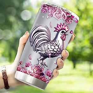 WONWIX Personalized Chicken Coffee Mug For Women Travel Drinking Cups Chickens Gifts For Mom Ladies Jewelry Birthday Christmas Valentine Mothers Day 20oz Stainless Steel Tumblers With Lids