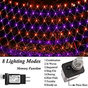 Vicila LED Net Light Halloween Decor Mesh Lights, Tree Warp Fairy Lights Outdoor Hanging String Light for Home, Bedroom, Christmas, Garden, Walkway, Bushes Decor-9.8ft x 6.6ft(Purple&Orange)