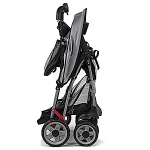 Kolcraft Cloud Plus Lightweight Easy Fold Compact Toddler Stroller and Baby Stroller for Travel, Large Storage Basket, Multi-Position Recline, Convenient One-hand Fold, 13 lbs - Slate Gray