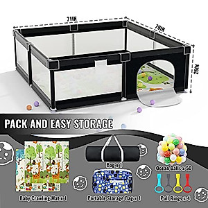 LUTIKIANG Baby Playpen, 79" X 71" Extra Large Playpen, Play Pen for Babies and Toddlers, Indoor Outdoor Kids Play Pen, Sturdy Safety Kid Play Yard, Baby Fence with gate, Play pin for Toddler (Black)